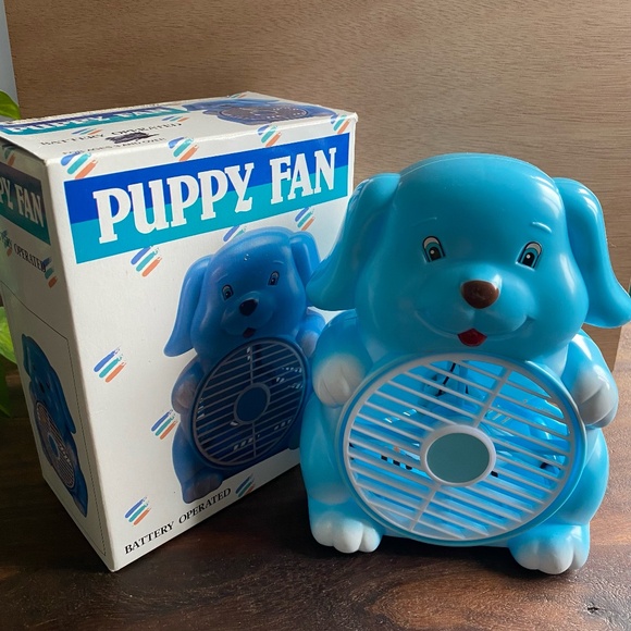 Accents | Vintage Puppy Dog Fan 196s Blue Plastic Battery Operated New ...